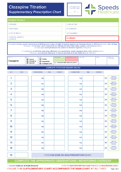 Clozapine Initiation Charts - Pack of 5