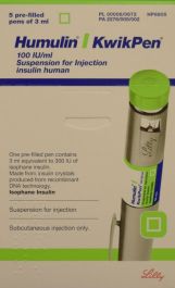 Humulin I KwikPen 100units/ml suspension for injection 3ml pre-filled ...
